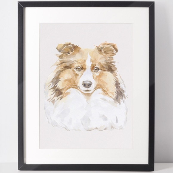 Art | Watercolor Sheltie Dog Wall Art Illustration Print Poster Card ...